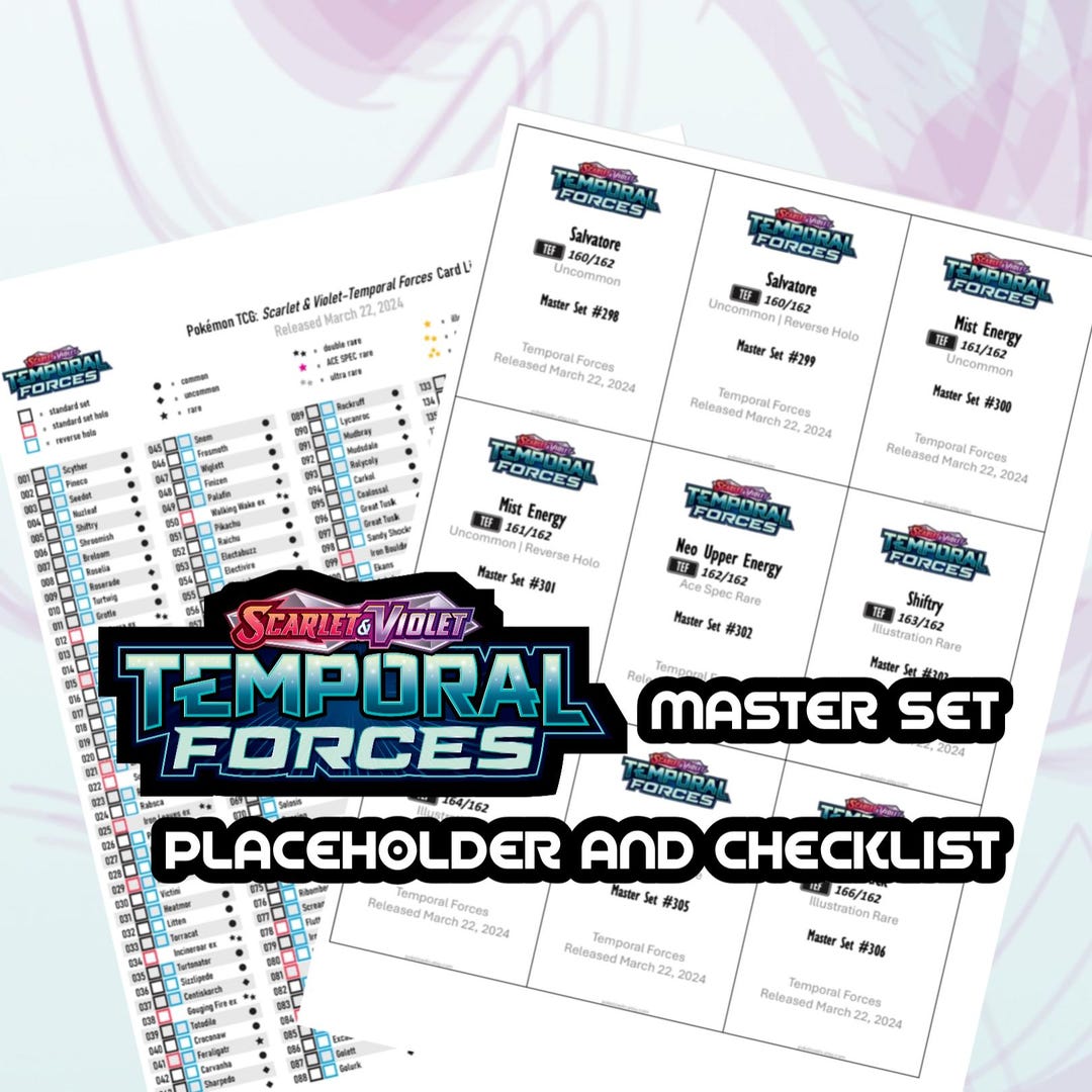 Pokemon TCG Temporal Forces Set Binder Placeholder and Checklist Master ...
