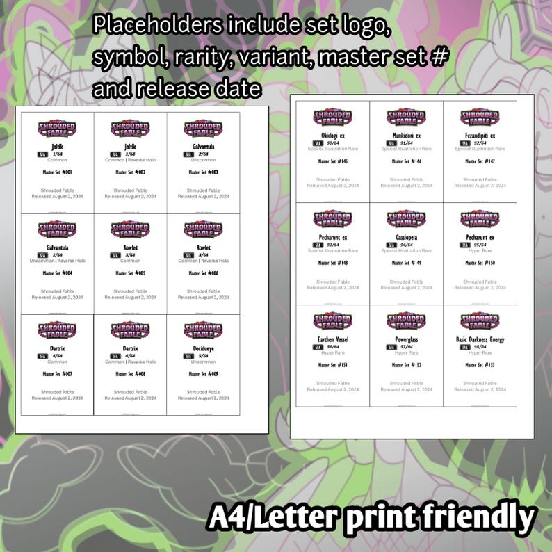 Pokemon TCG Shrouded Fable Set Binder Placeholder and Checklist Master ...