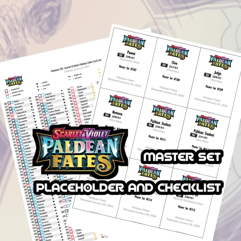 Pokemon TCG Paldean Fates Set Binder Placeholder and Checklist Master ...