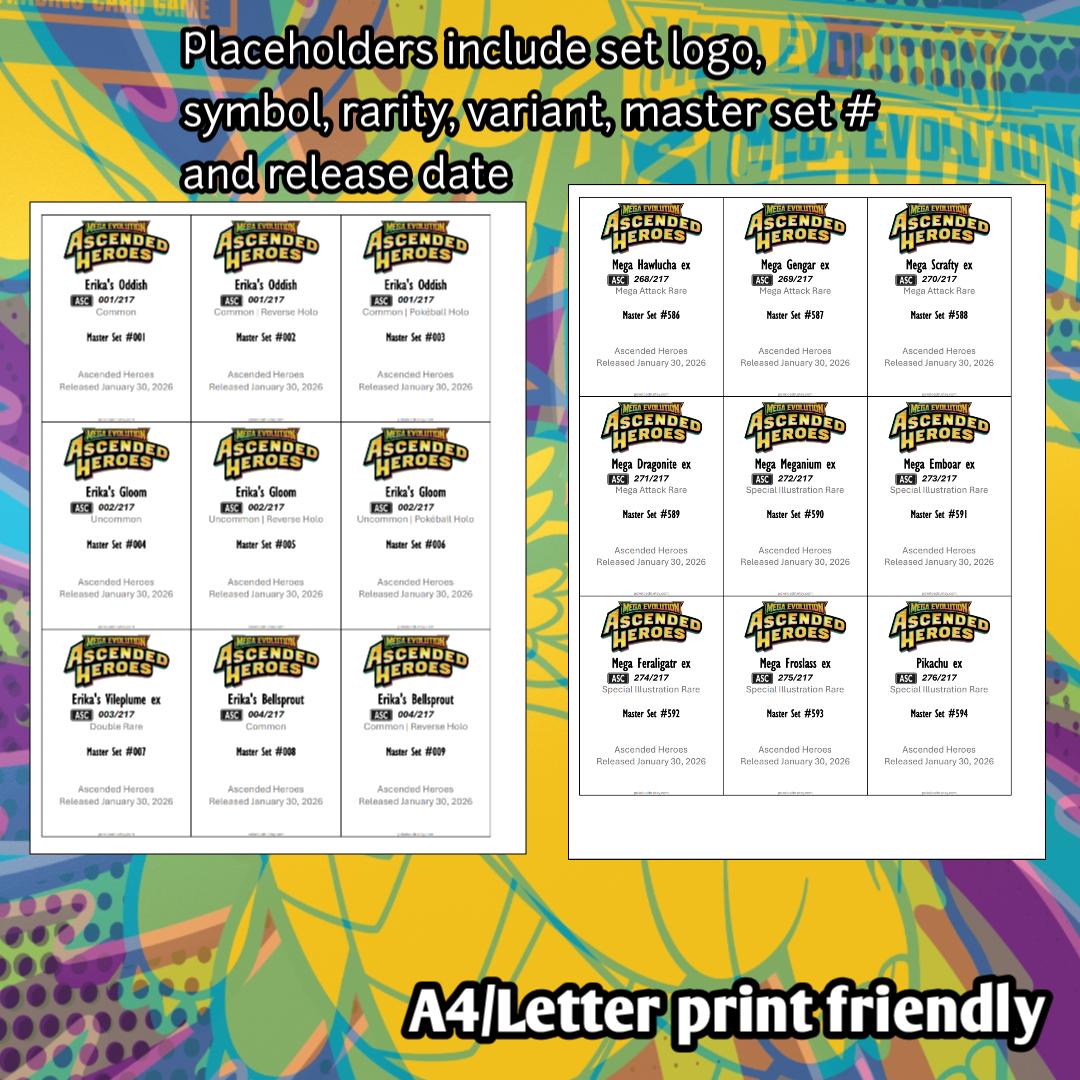 Pokemon TCG Ascended Heroes Set Binder Placeholder and Checklist Master ...