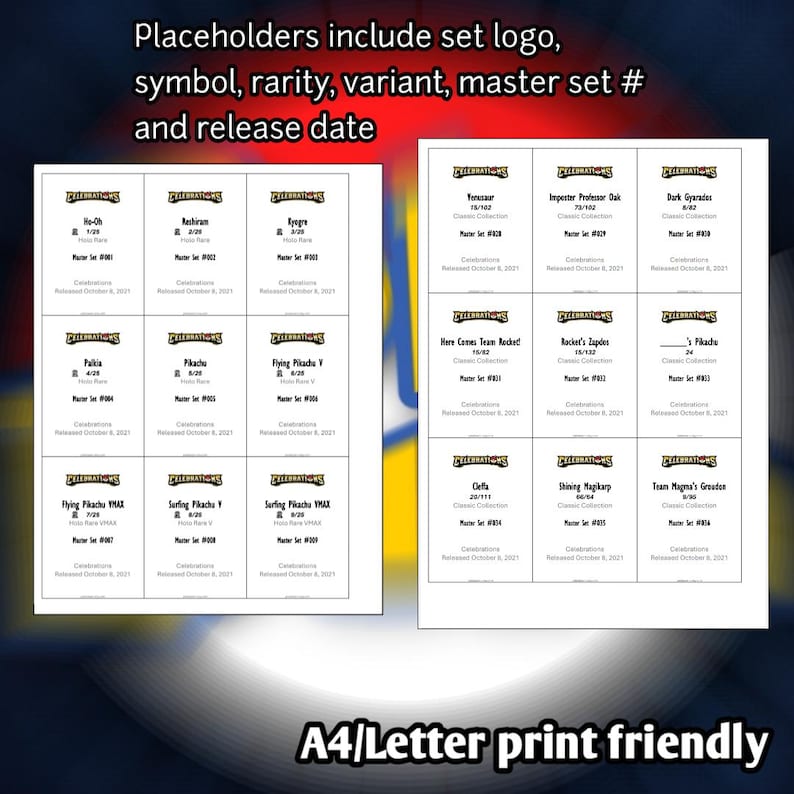 Pokemon TCG Celebrations Binder Placeholder and Checklist Master Card ...