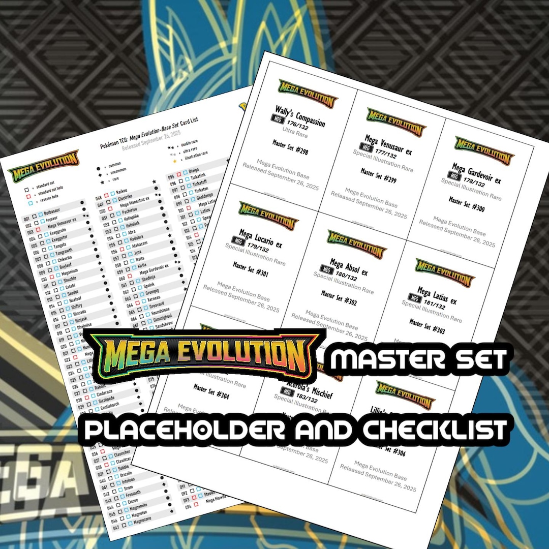Pokemon TCG Mega Evolution Base Set Binder Placeholder and Checklist ...