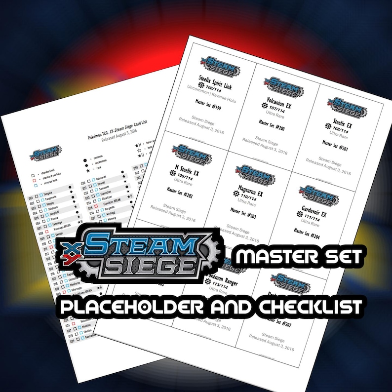 Pokemon TCG XY Steam Siege Set Binder Placeholder and Checklist Master ...