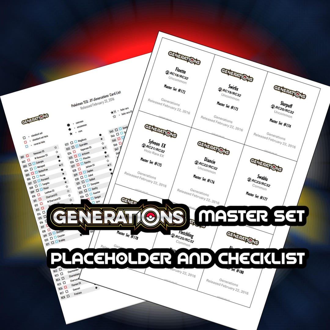 Pokemon TCG XY Generations Set Binder Placeholder and Checklist Master ...