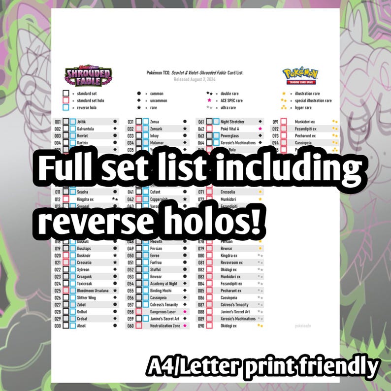 Pokemon TCG Shrouded Fable Set Binder Placeholder and Checklist Master ...