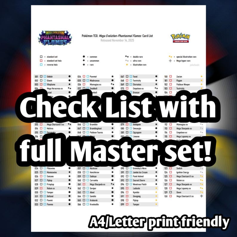 Pokemon TCG Phantasmal Flames Set Binder Placeholder and Checklist ...
