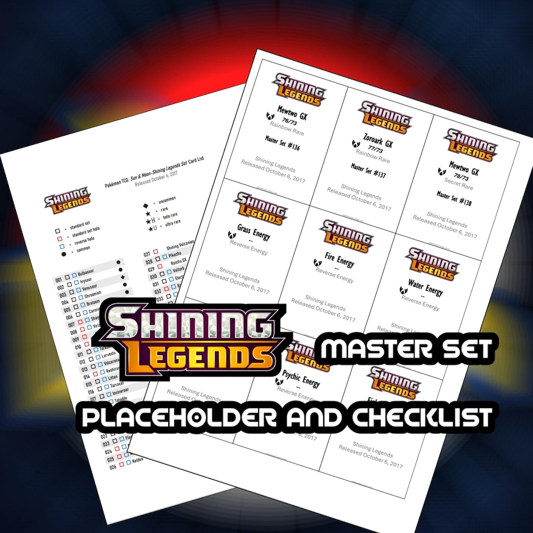 Pokemon TCG Shining Legends Set Binder Placeholder and Checklist Master ...