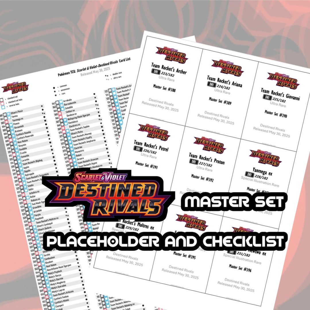 Pokemon TCG Destined Rivals Set Binder Placeholder and Checklist Master ...