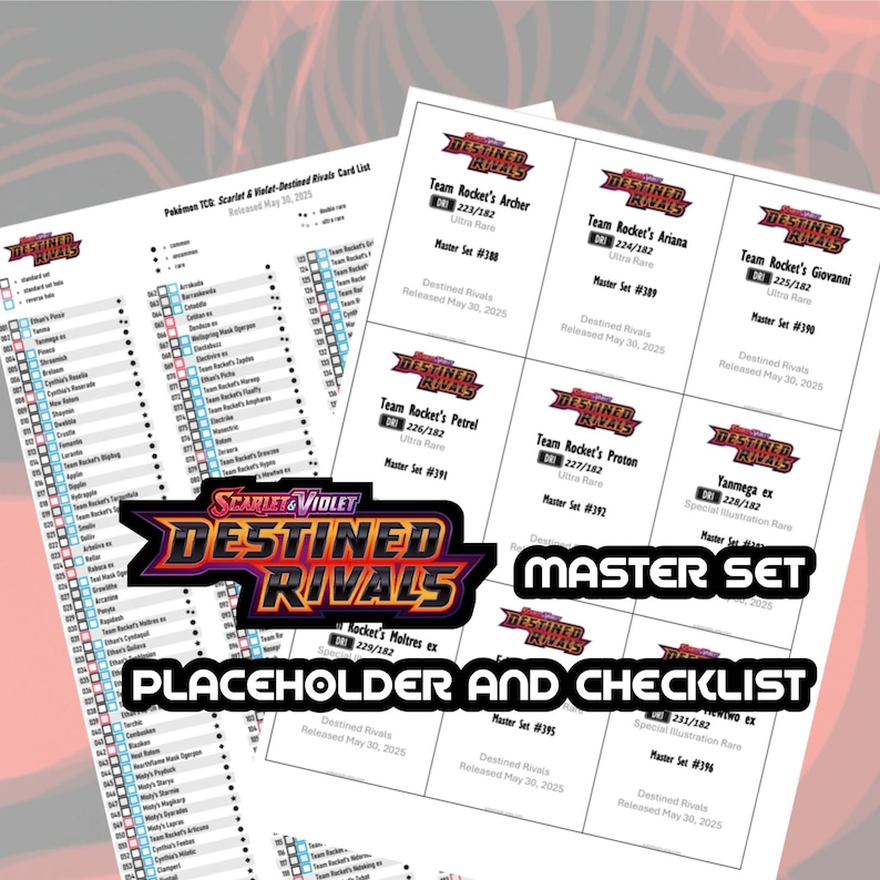 Pokemon TCG Destined Rivals Set Binder Placeholder and Checklist Master ...