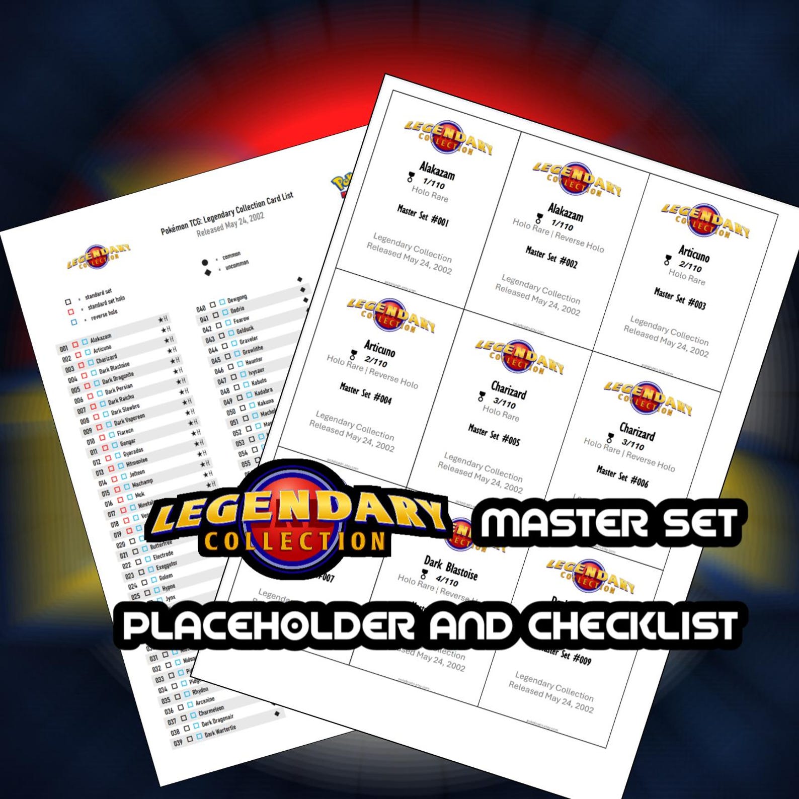 Pokemon TCG Legendary Collection Set Binder Placeholder and Checklist ...