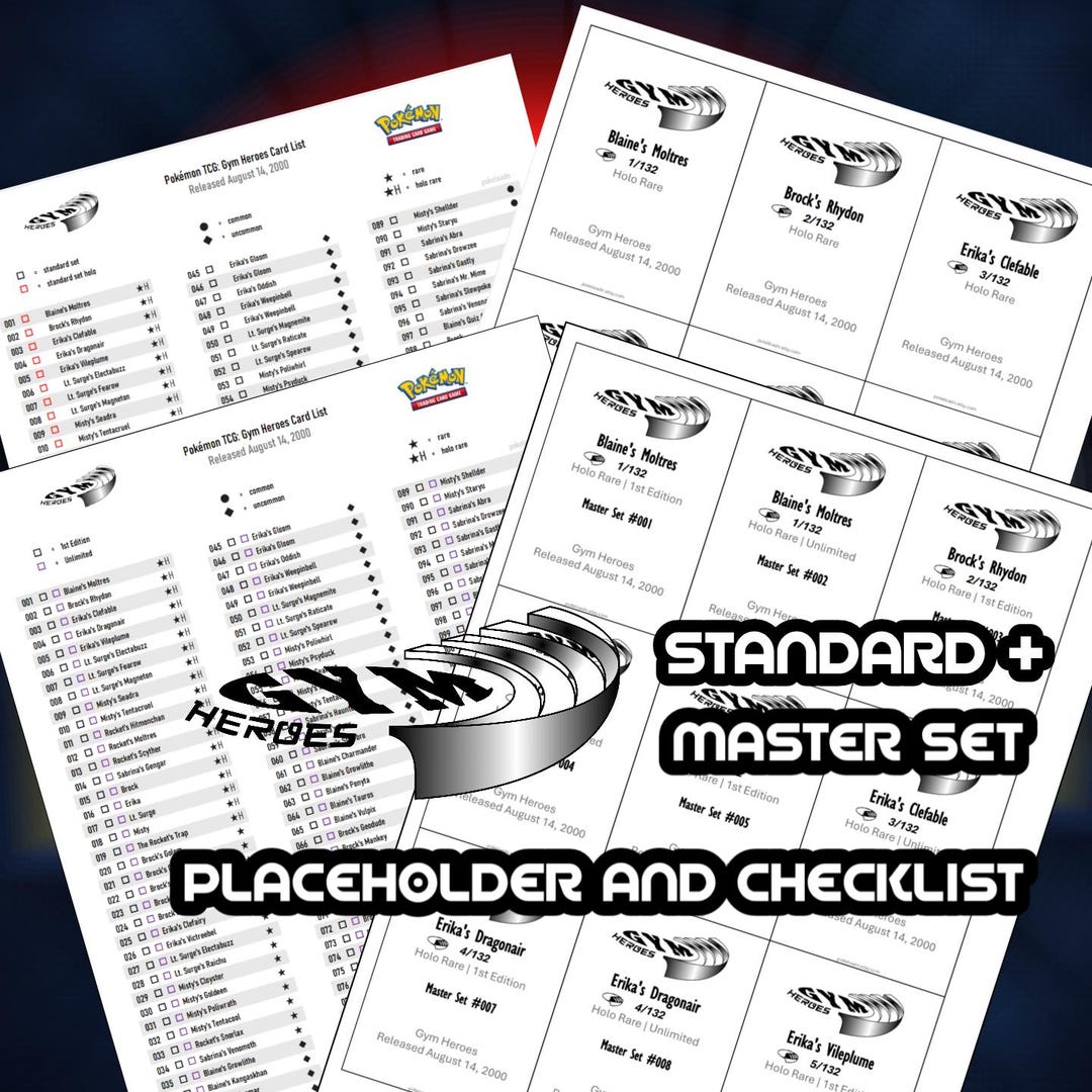 Pokemon TCG Gym Heroes Set Binder Placeholder and Checklist Master Card ...