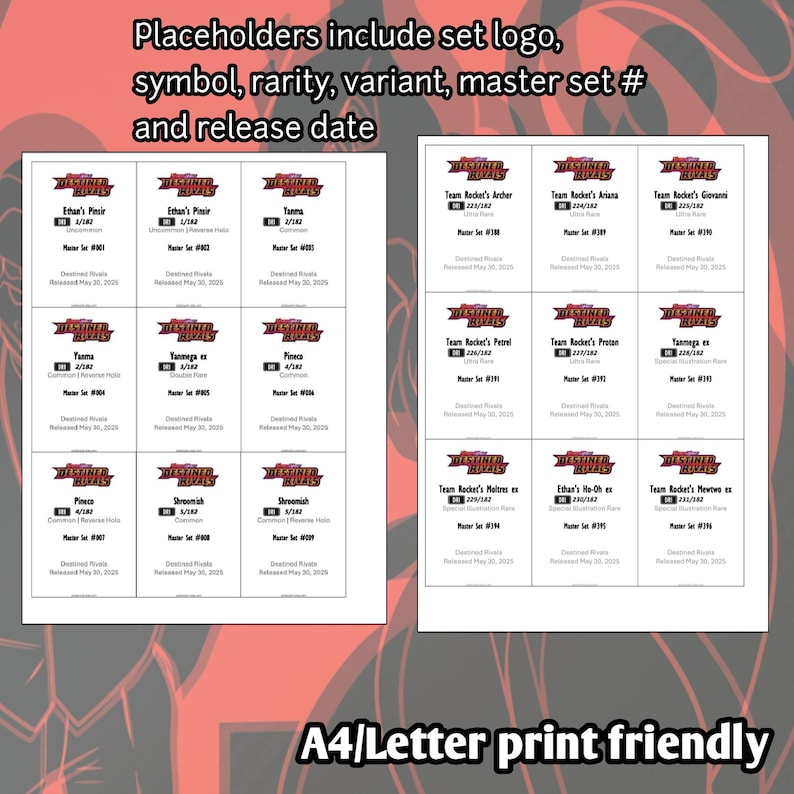 Pokemon TCG Destined Rivals Set Binder Placeholder and Checklist Master ...