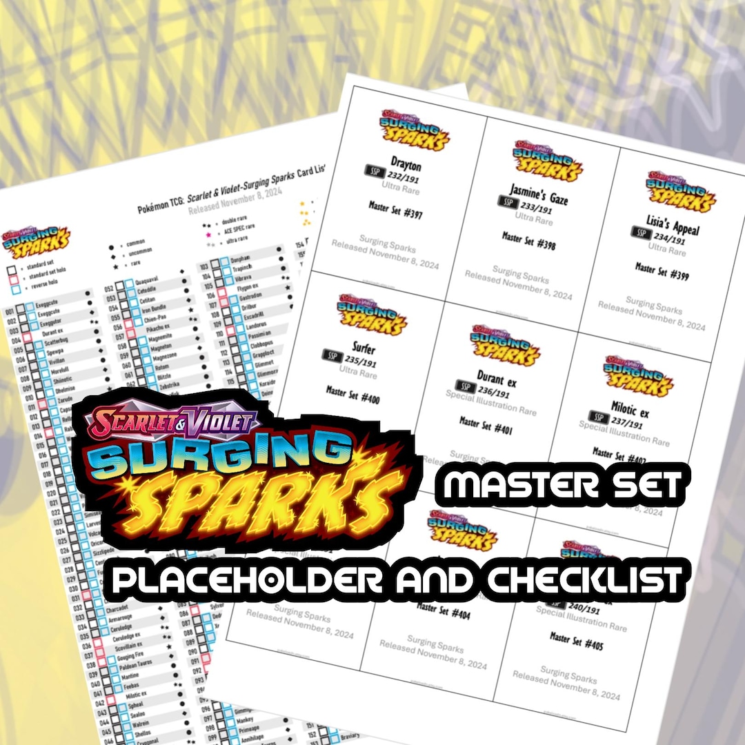 Pokemon TCG Surging Sparks Set Binder Placeholder and Checklist Master ...