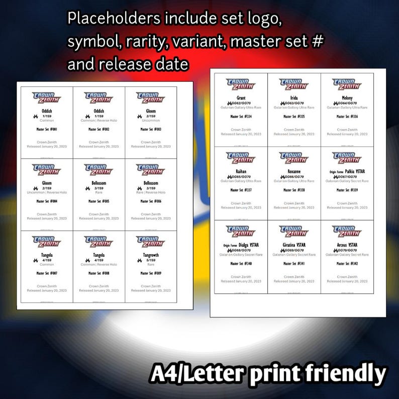 Pokemon TCG Crown Zenith Binder Placeholder and Checklist Master Card ...