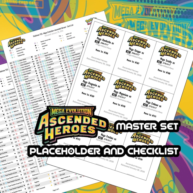 Pokemon TCG Ascended Heroes Set Binder Placeholder and Checklist Master ...