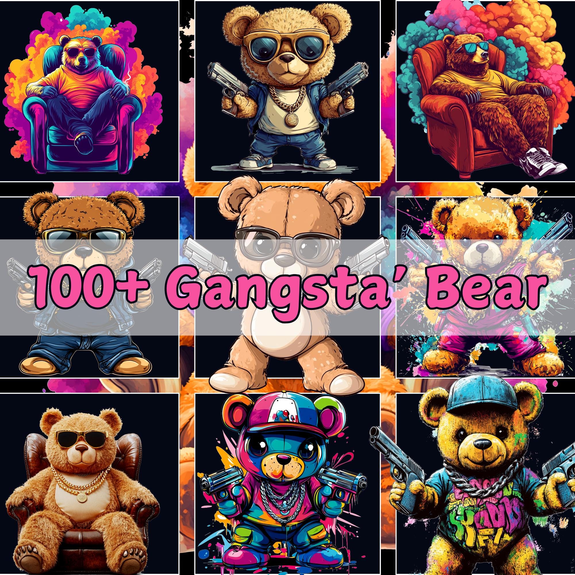 100 Hip Hop Bear PNG Bundle Urban Graffiti Cartoon Bear Street Art Boom ...