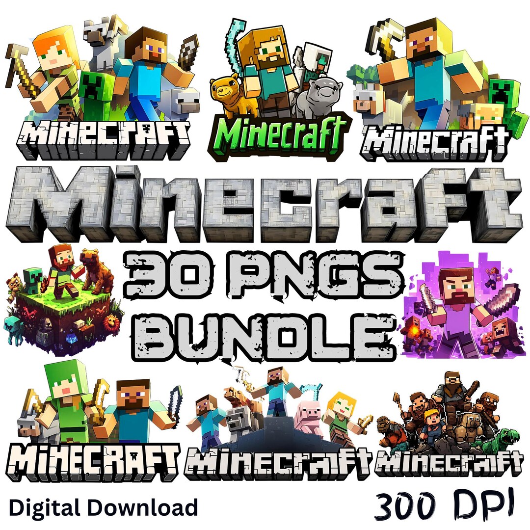 30 Minecraft PNG Bundle Clipart Birthday Design for Printable T-shirt ...