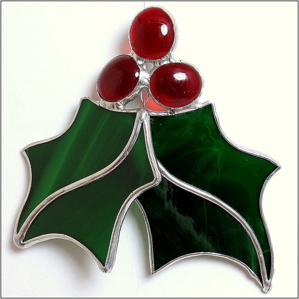 Holly Berry 3 D Stained Glass Suncatcher Christmas Tree Etsy