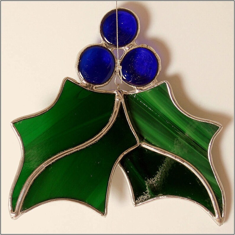 Holly Berry 3 D Stained Glass Suncatcher Christmas Tree Etsy