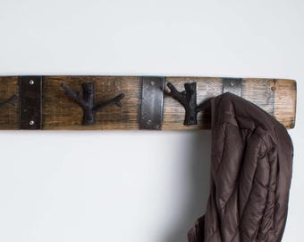 Banded Wine Barrel Coat Rack With Branch Hooks | Etsy
