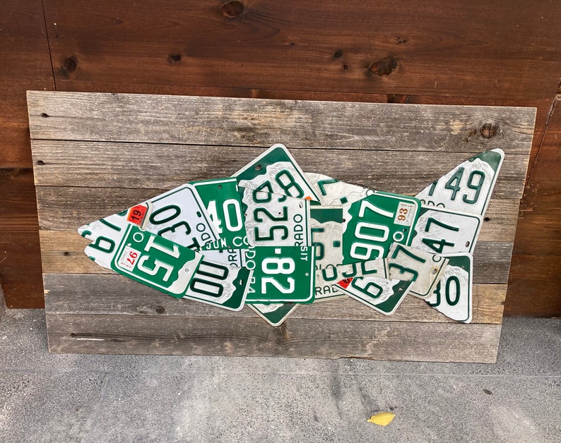Colorado License Plate Fish Art on Reclaimed Barnwood - Etsy