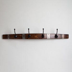 Banded Wine Barrel Coat Rack With Classic Black Hooks, Choice of Finish ...