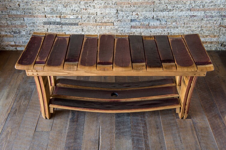 Wine Barrel Bench With Storage Shelf - Etsy