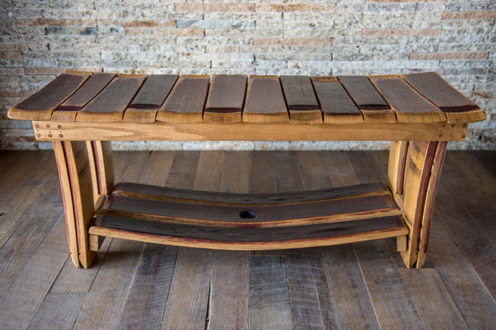 Wine Barrel Bench With Storage Shelf - Etsy Canada
