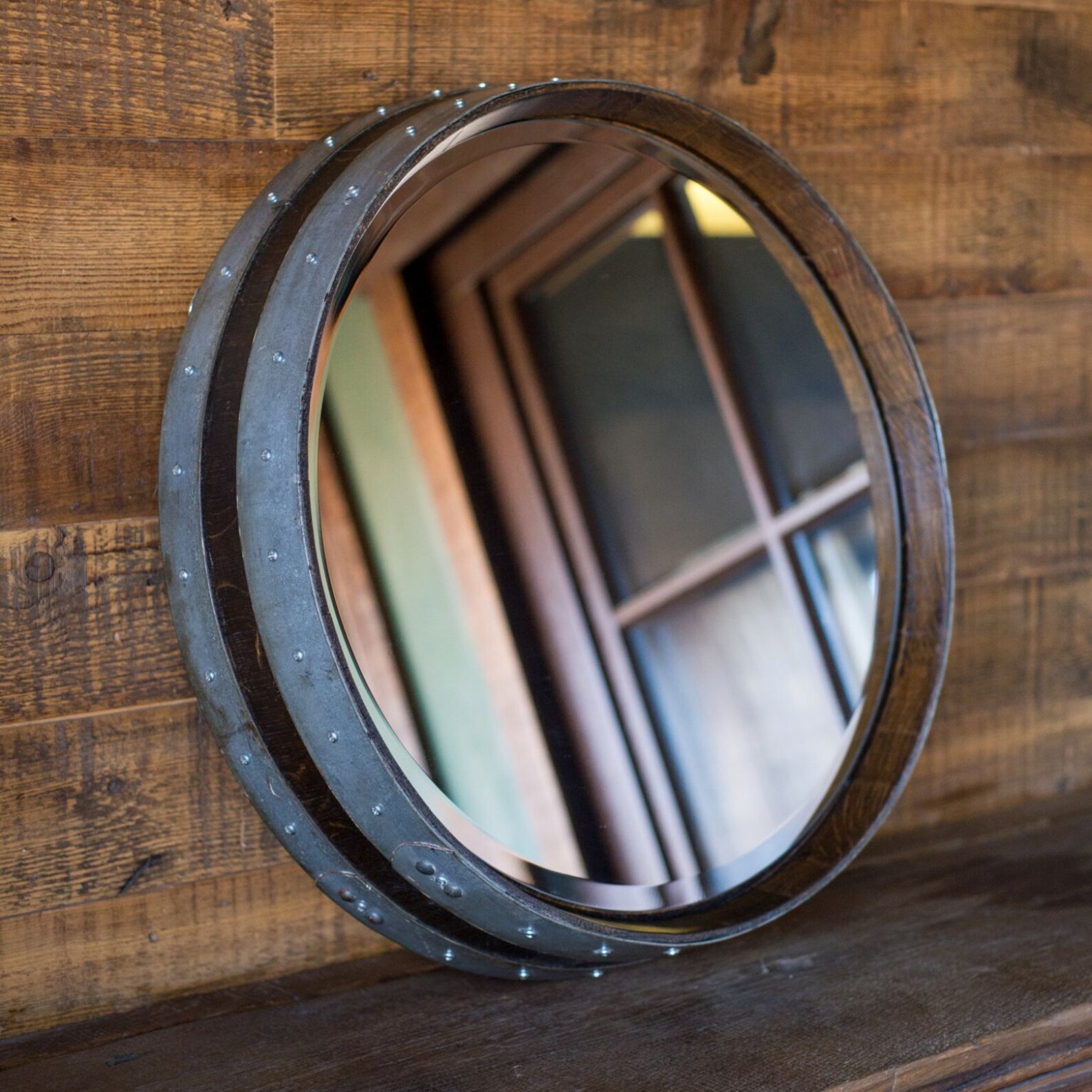 Dark Walnut Wine Barrel Mirror | Etsy