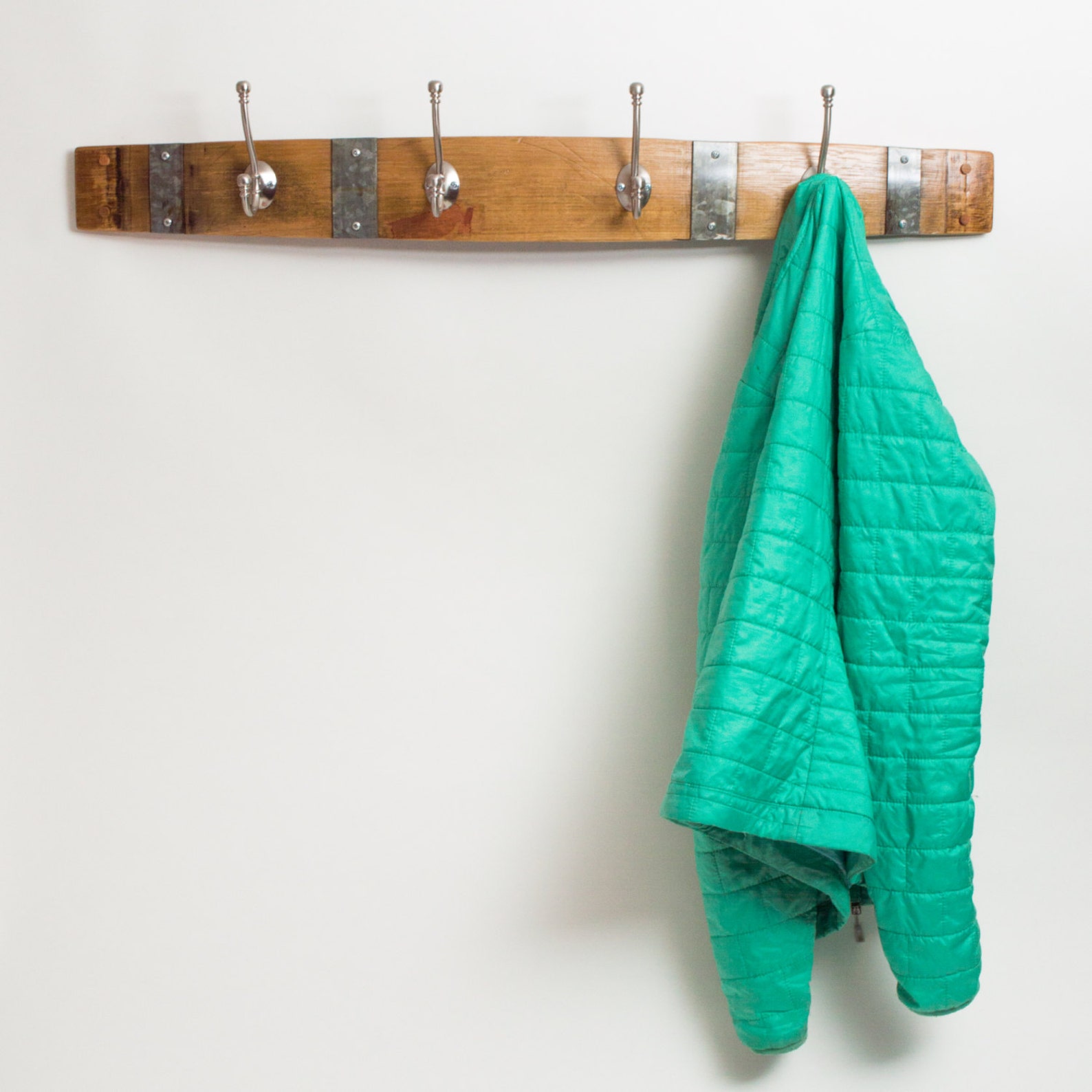 Banded Wine Barrel Coat Rack With Classic Nickel Hooks, Choice of ...