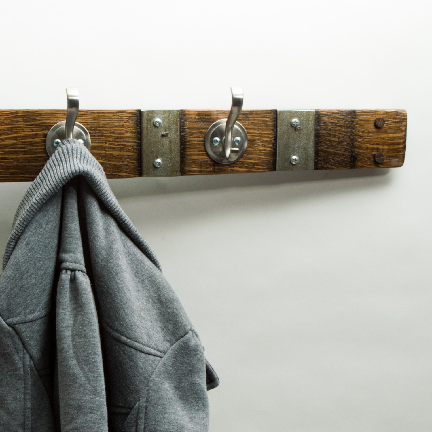 Banded Wine Barrel Coat Rack with Round Nickel Hooks Choice | Etsy