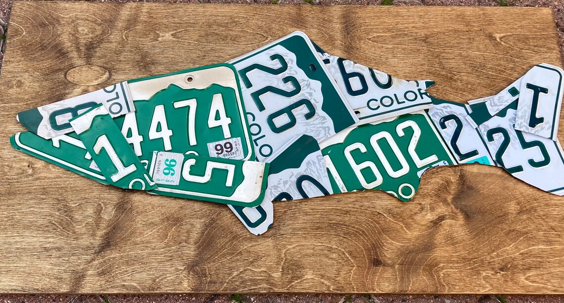 Colorado License Plate Fish Art on Reclaimed Barnwood - Etsy
