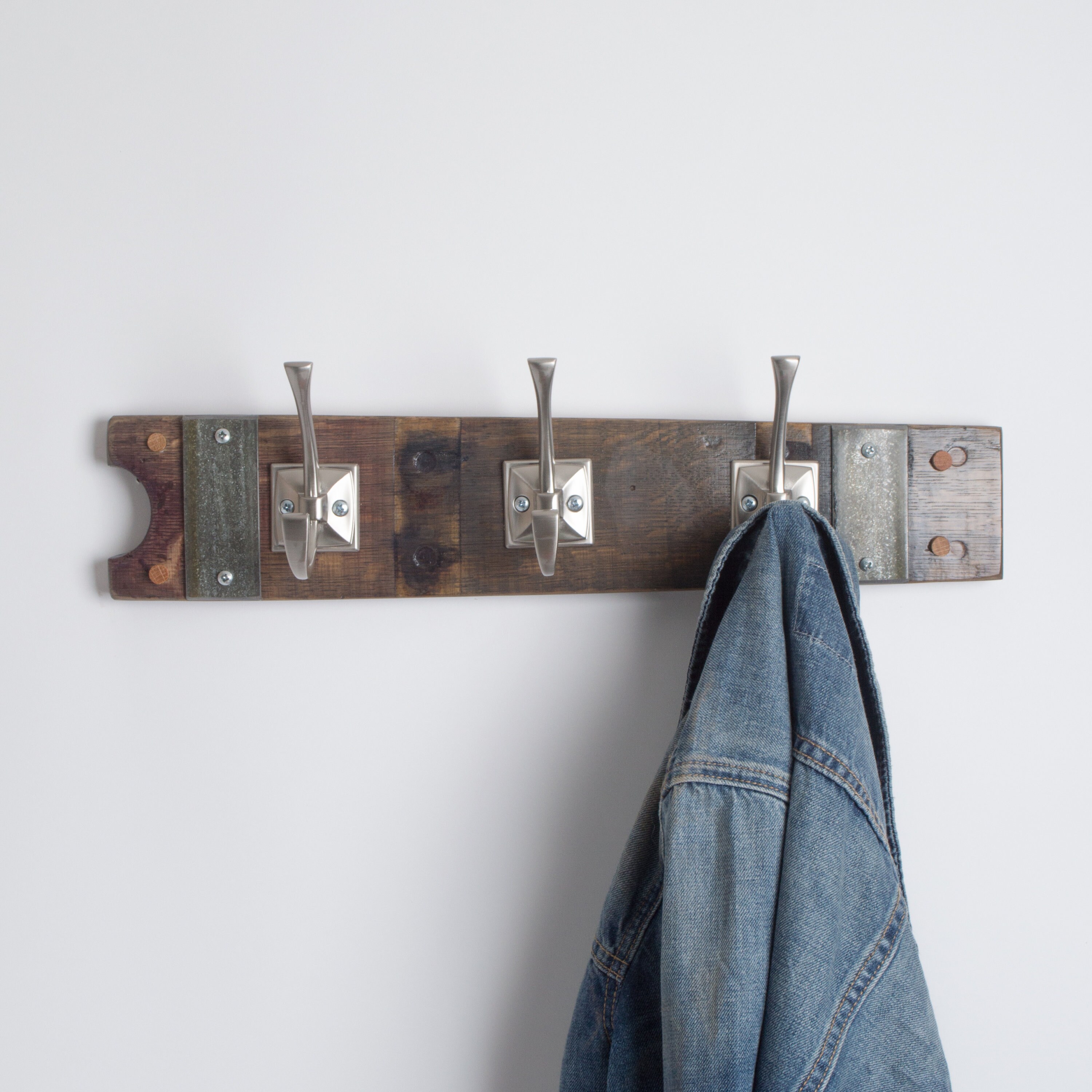 Small Banded Wine Barrel Coat Rack with Square Nickel Hooks | Etsy