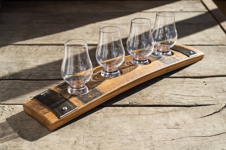 Barrel Stave Bourbon Flight With Four Glencairn Glasses - Etsy