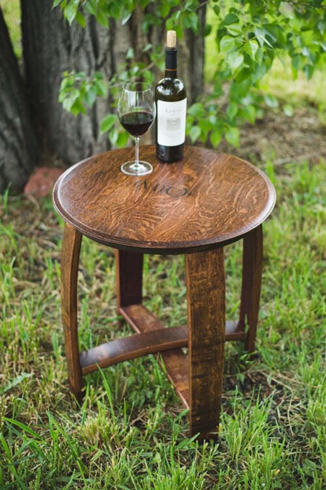 Wine Barrel Top Side Table Red Mahogany Finish - Etsy
