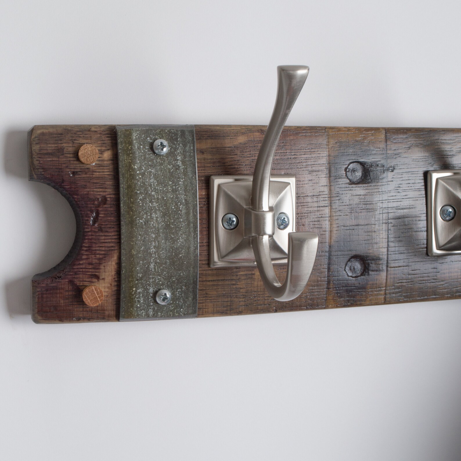 Small Banded Wine Barrel Coat Rack With Square Nickel Hooks | Etsy