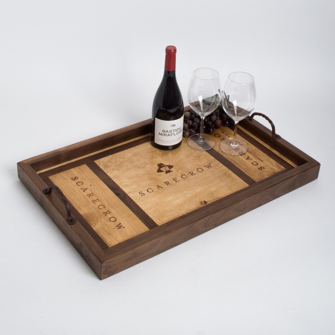 Scarecrow Wine Crate Tray With Walnut Inlay and Twisted Handles - Etsy