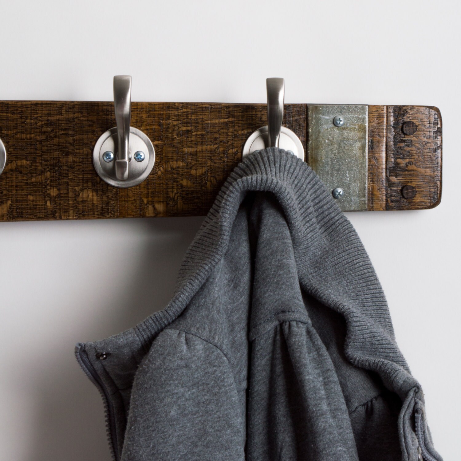 Small Banded Wine Barrel Stave Coat Rack with Round Nickel | Etsy