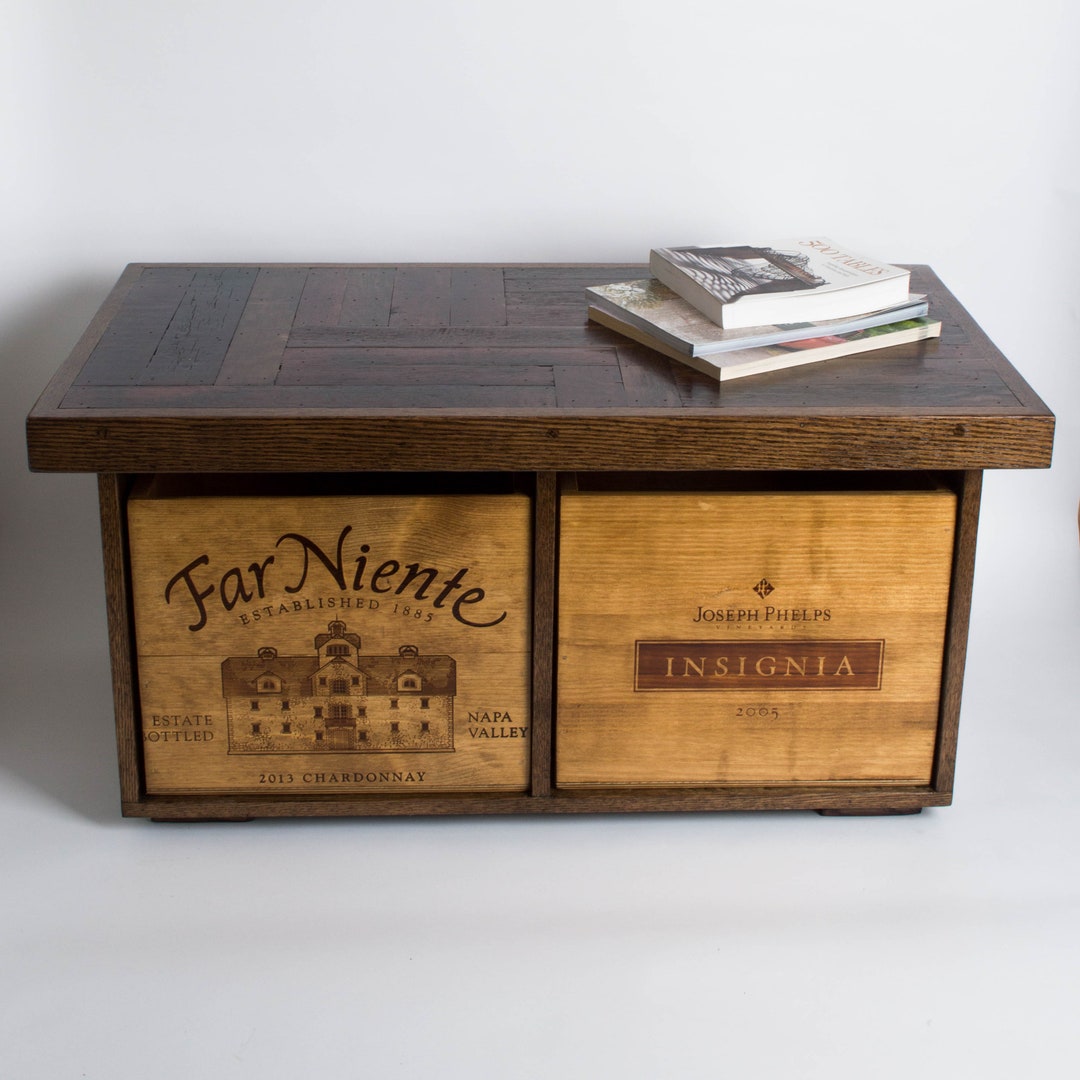 Small Wine Barrel Coffee Table With Crate Drawers - Etsy