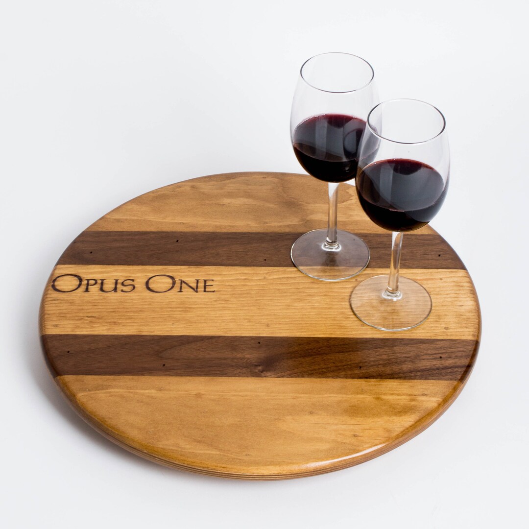 Opus One Wine Box Lazy Susan: Walnut Inlay, 16" Wood Turntable - Etsy