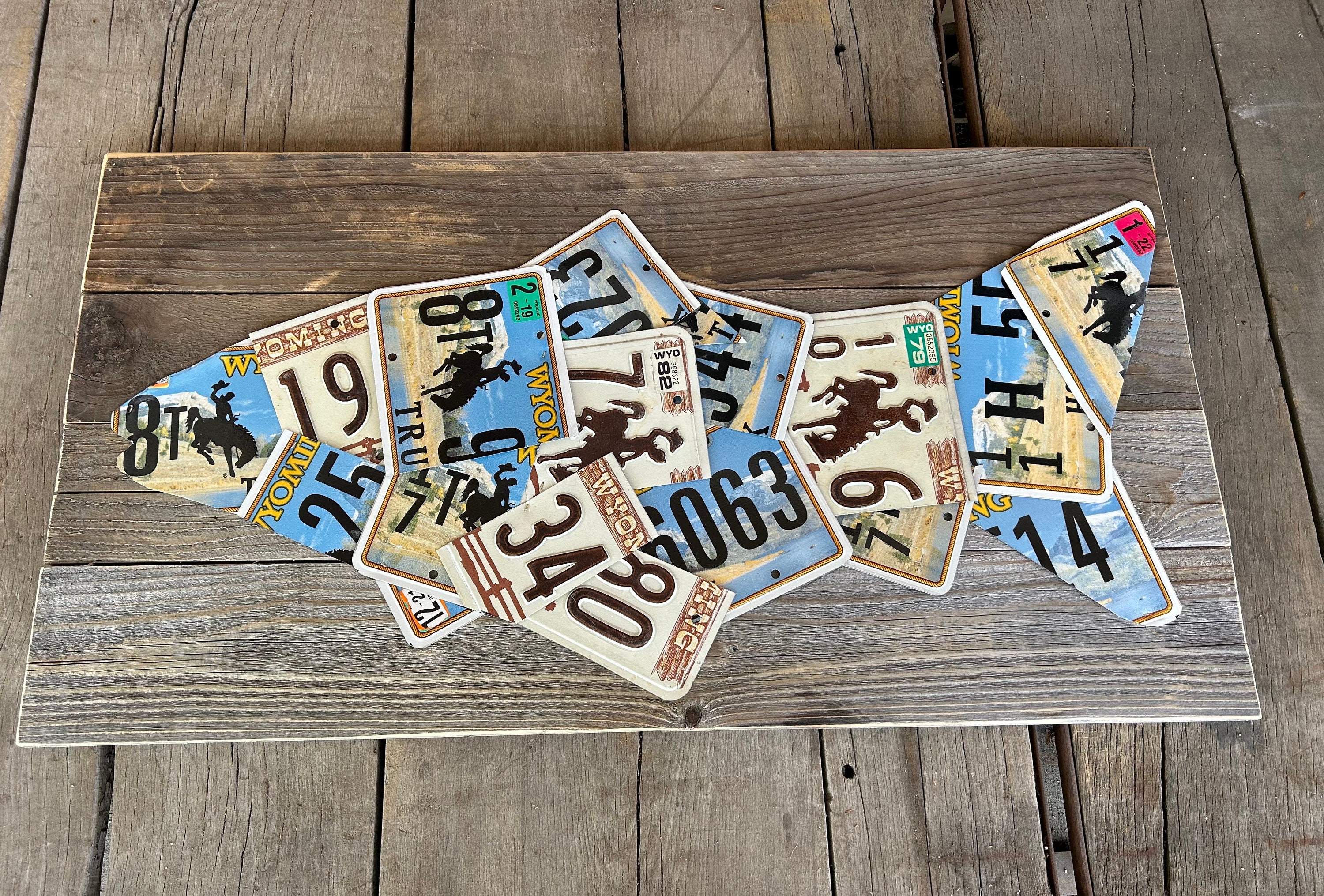 Wyoming License Plate Fish Art on Reclaimed Barnwood - Etsy