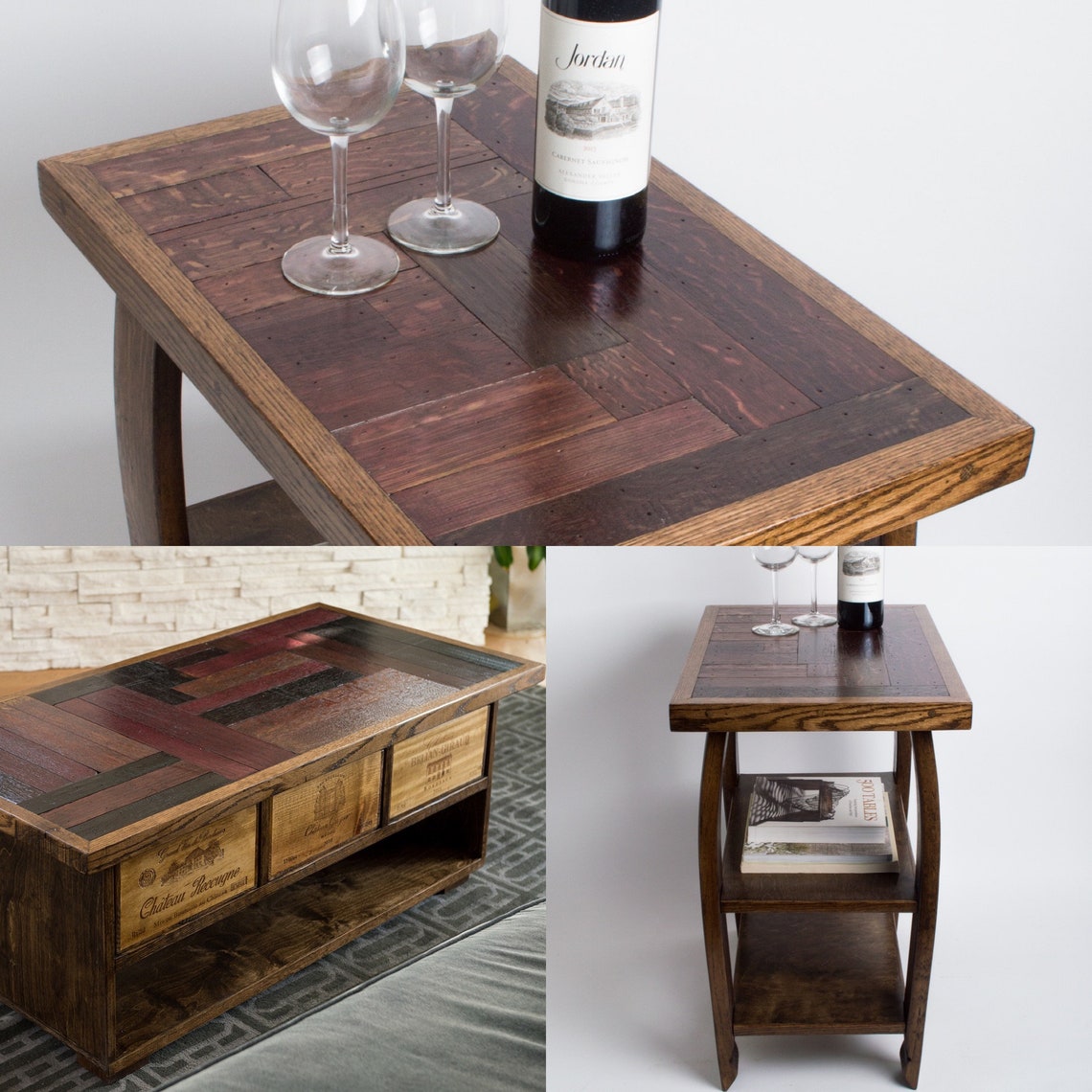 Wine Stave Side Table With Shelf Dark Walnut Finish | Etsy