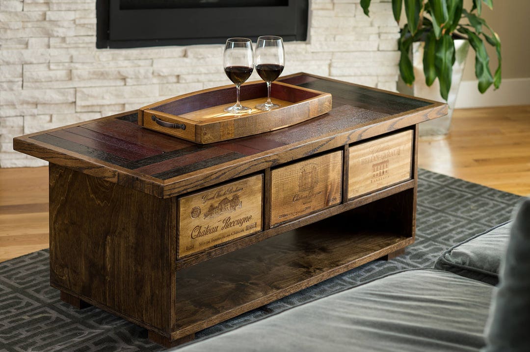 Wine Barrel Coffee Table With Crate Drawers - Etsy