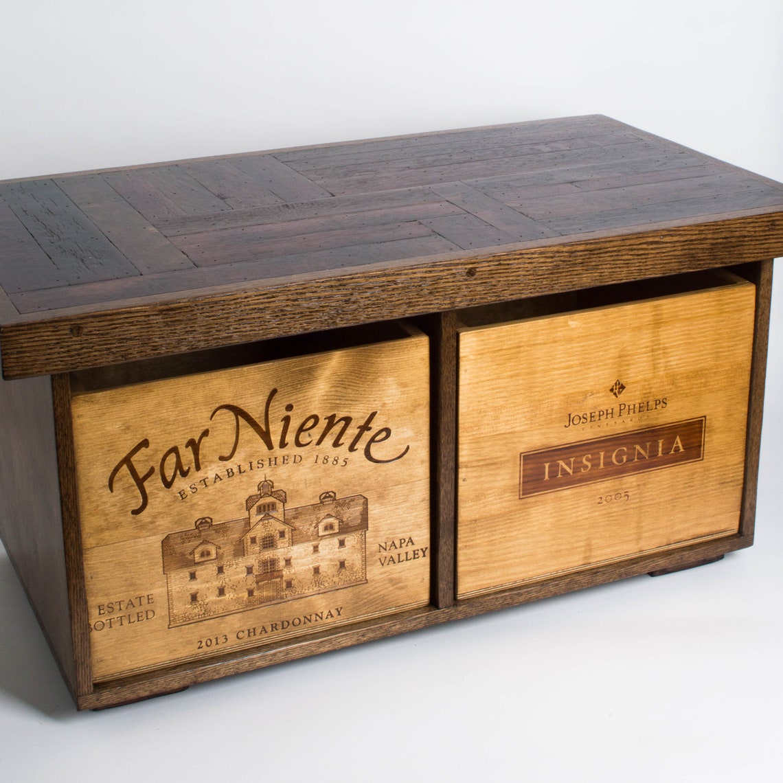 Small Wine Barrel Coffee Table With Crate Drawers - Etsy