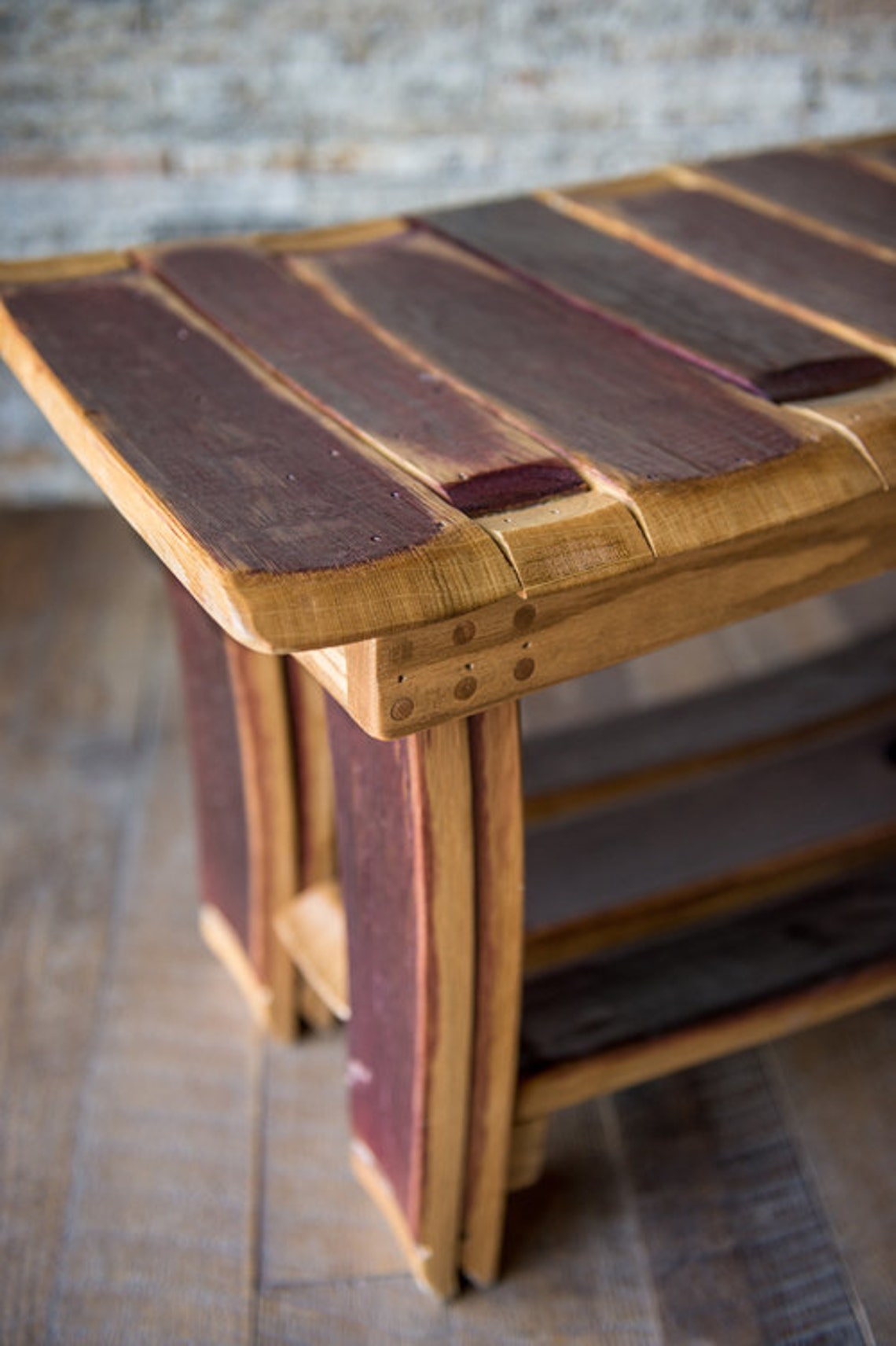 Wine Barrel Bench With Storage Shelf - Etsy Canada