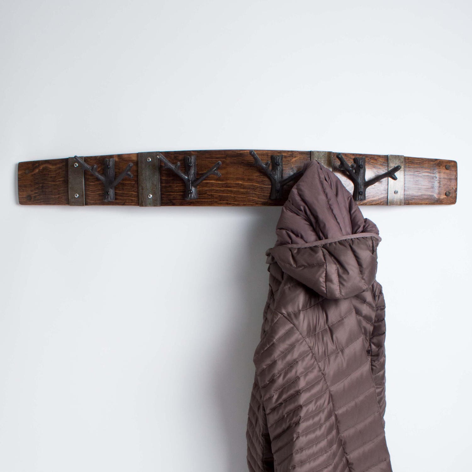 Banded Wine Barrel Coat Rack With Branch Hooks | Etsy