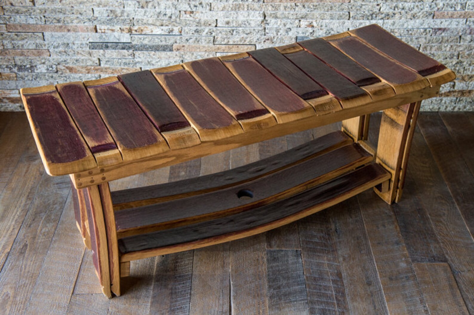 Wine Barrel Bench With Storage Shelf - Etsy Canada