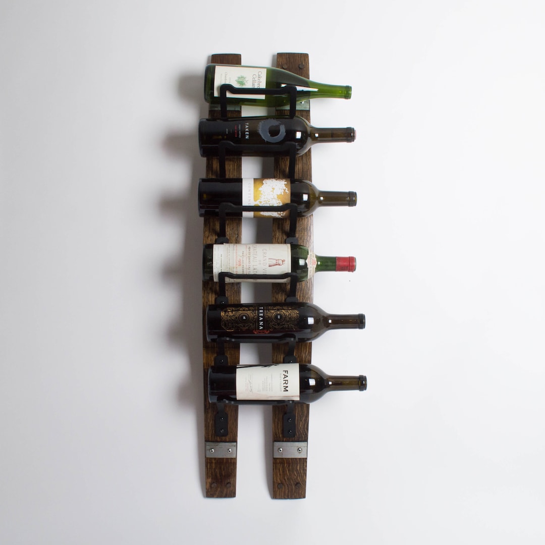 Barrel Stave Wine Rack: Wall Mounted, Dark Walnut Finish, 6 Bottle - Etsy