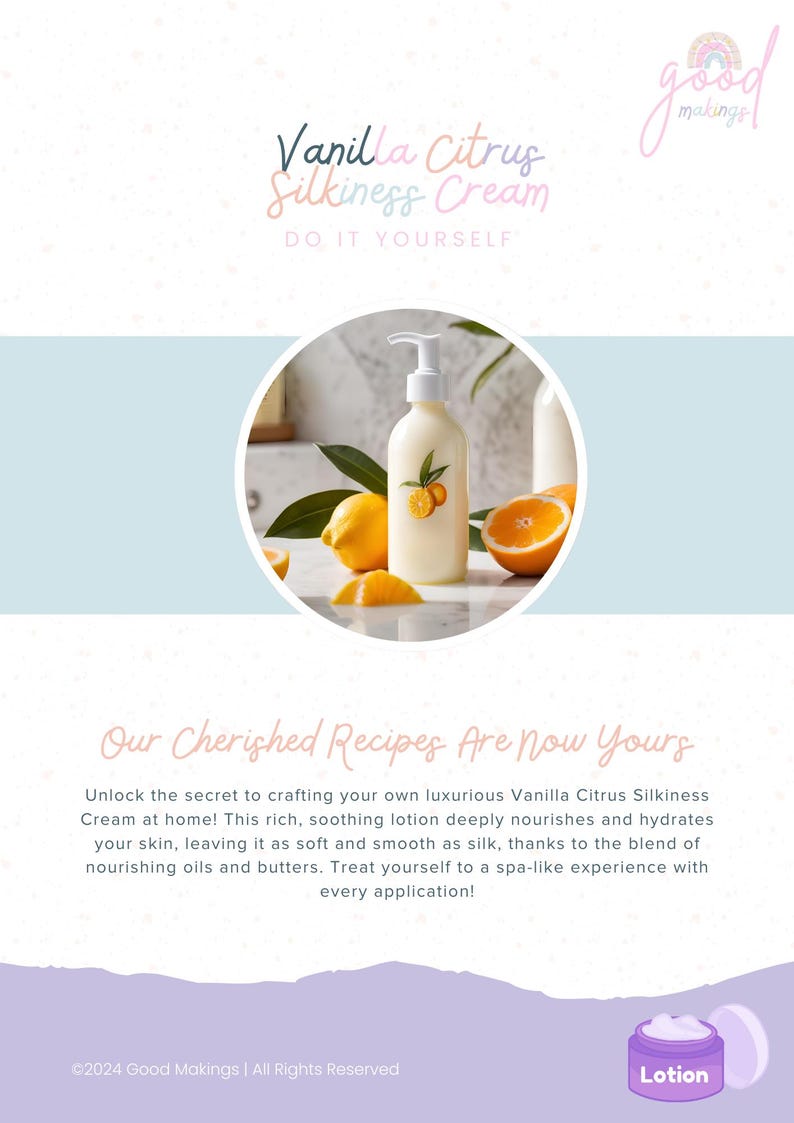 DIY Body Lotion Recipe - Vanilla Citrus Silkiness Cream With Easy PDF ...