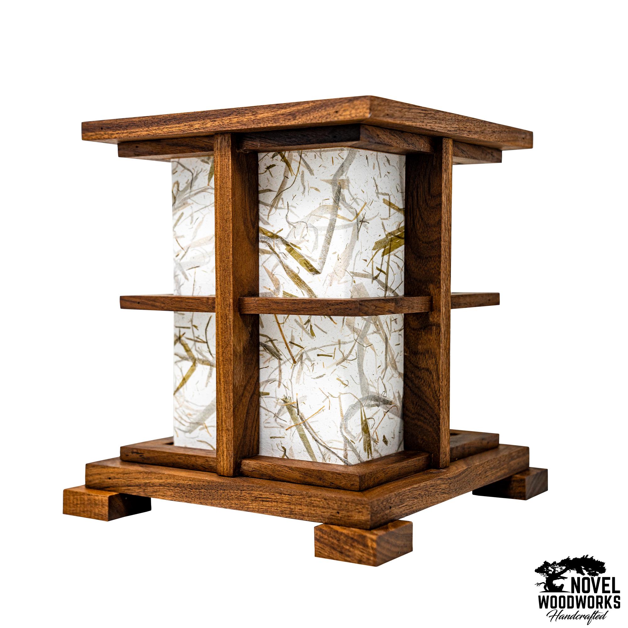 Handcrafted Wooden Table Lamp Asian Inspired Walnut Wood Paper Shoji ...